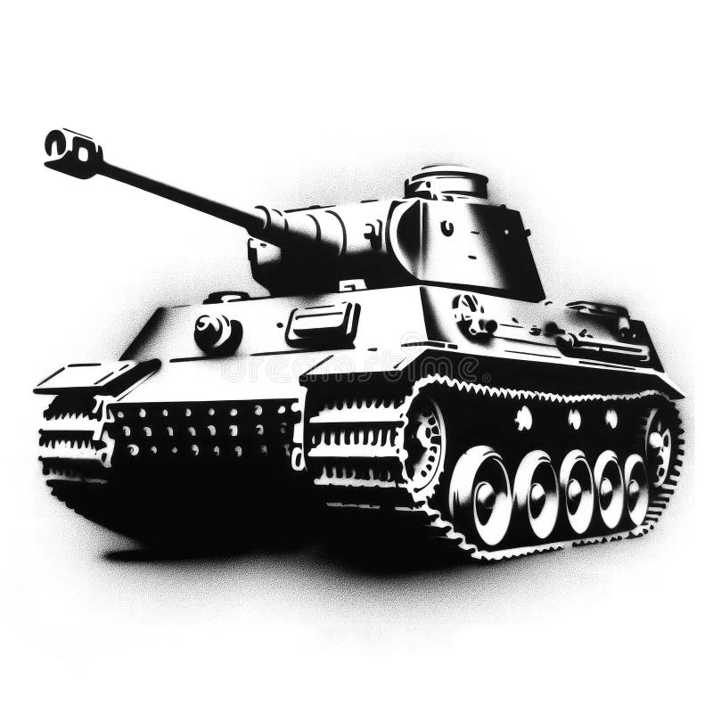 A Tank in Stencil-art Style,black and White Stock Illustration ...