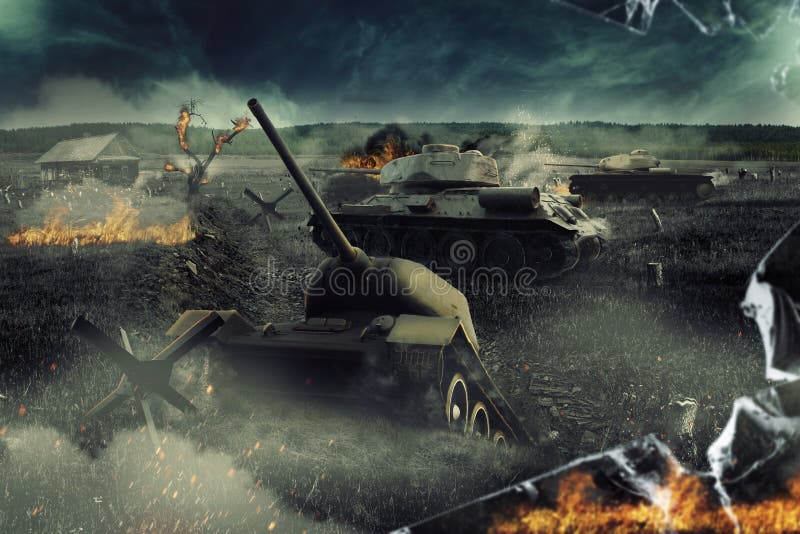 Tank stuck in a trench stock photo. Image of fire, armour - 77625662