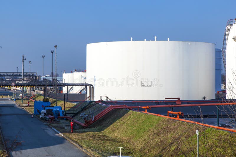 Tank in Tank Farm with Blue Sky Stock Image - Image of ladder, farm ...