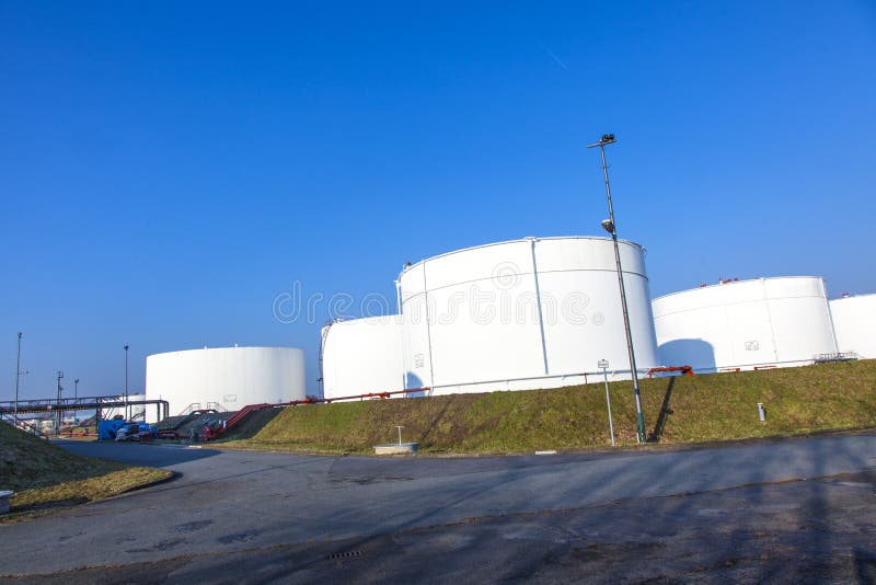 Tank in Tank Farm with Blue Sky Stock Image - Image of refinery ...