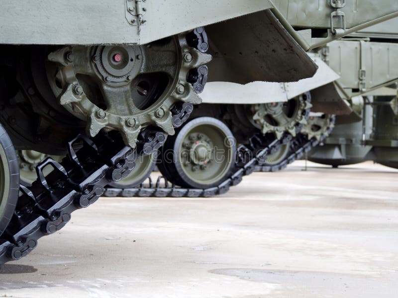 Tank Tracks and Drive Sprocket Wheel Stock Photo - Image of mechanical ...
