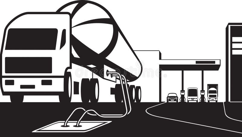Tank Truck Loading Petrol Station with Fuel Stock Vector - Illustration ...