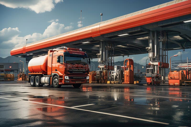 Tank Truck Parked in Front of Gas Station Stock Illustration ...