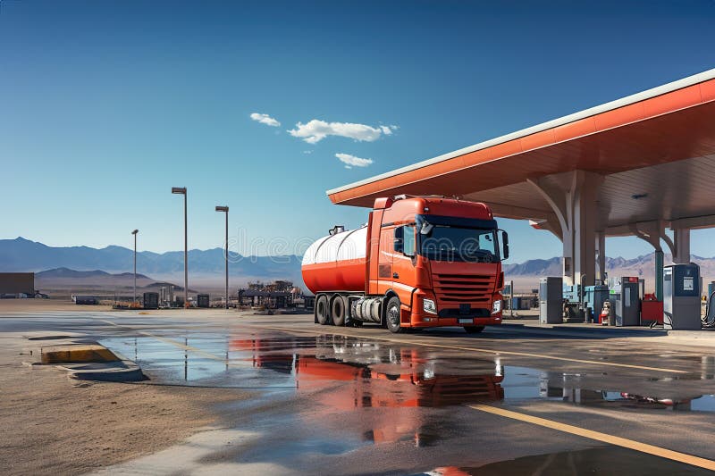 Tank Truck Parked in Front of Gas Station Stock Illustration ...