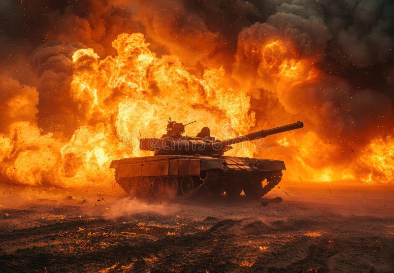 Tank Fires an Array Amidst a Dramatic Explosion during a Military ...