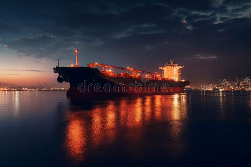 Tanker Night Dock Lights. Generate Ai Stock Illustration - Illustration ...