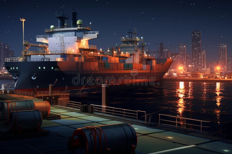 Tanker Night Dock Lights. Generate Ai Stock Photo - Image of light ...