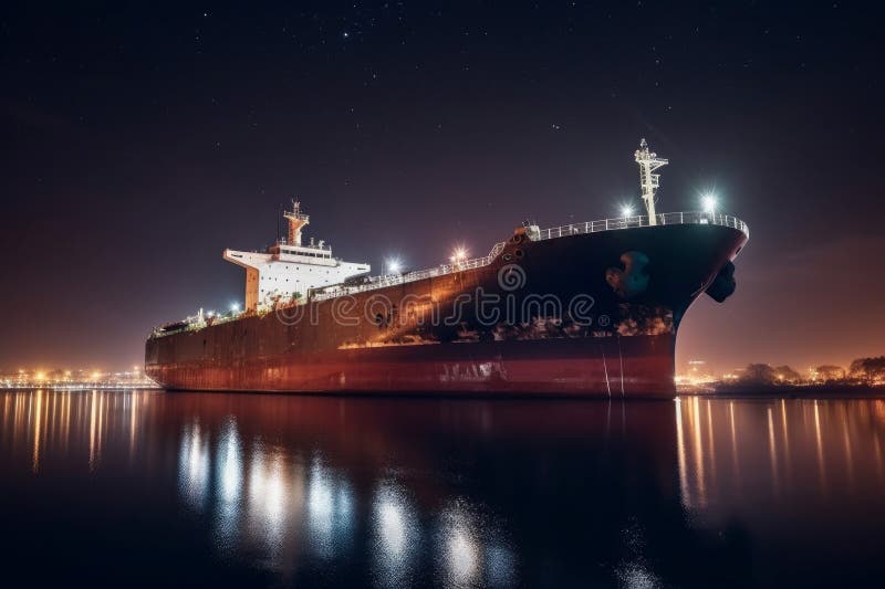 Tanker Night Lights. Generate Ai Stock Illustration - Illustration of ...