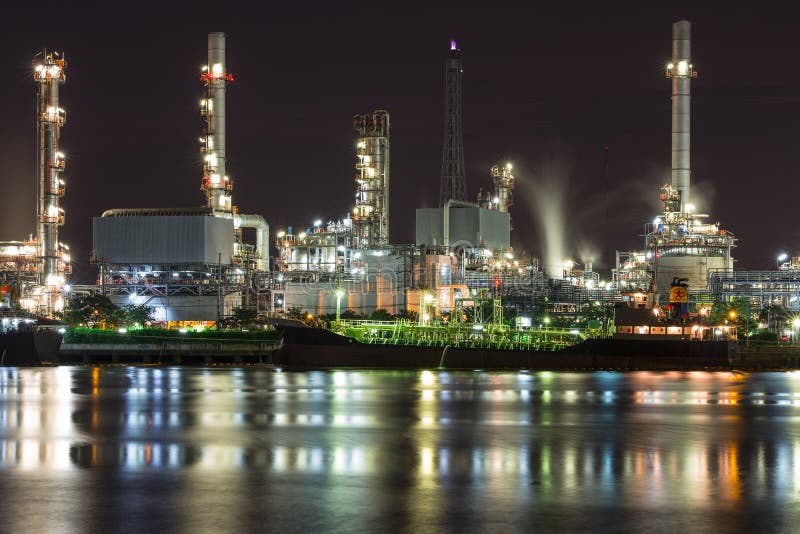 Tanker Oil Refinery in Night Time Stock Photo - Image of engineering ...