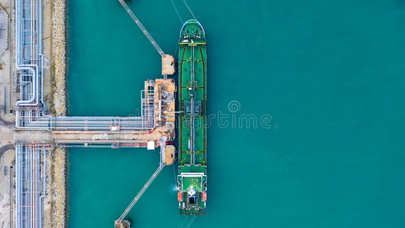 Tanker Ship at the Port, Oil Terminal Tanker Ship Loading, Aerial View ...