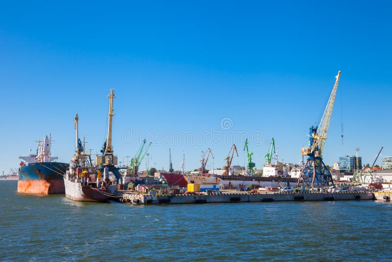 Tanker Ship and Working Crane in Klaipeda, Lithuania. Stock Photo ...