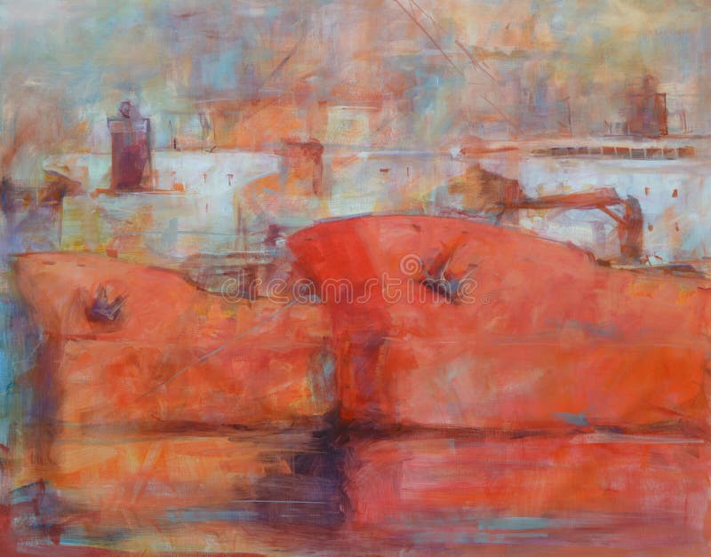 Tanker Ships, Modern Handmade Paintings Stock Illustration ...