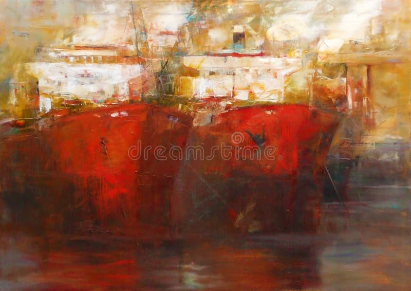 Tanker Ships, Modern Handmade Paintings Stock Illustration ...