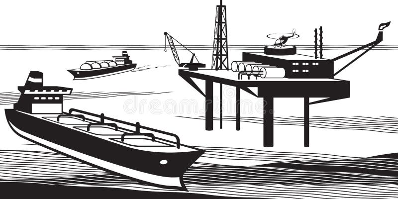 Tankers Loading Petrol from Offshore Oil Rig Stock Illustration ...