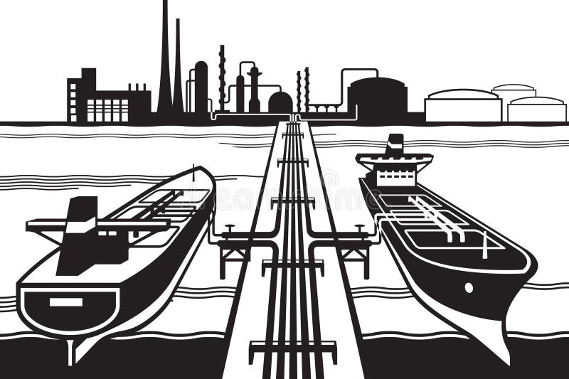 Tankers at Petroleum Refinery Sea Export Terminal Stock Vector ...