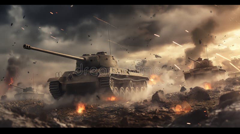 Tanks Advancing in Heavy Combat Firefight Stock Photo - Image of force ...