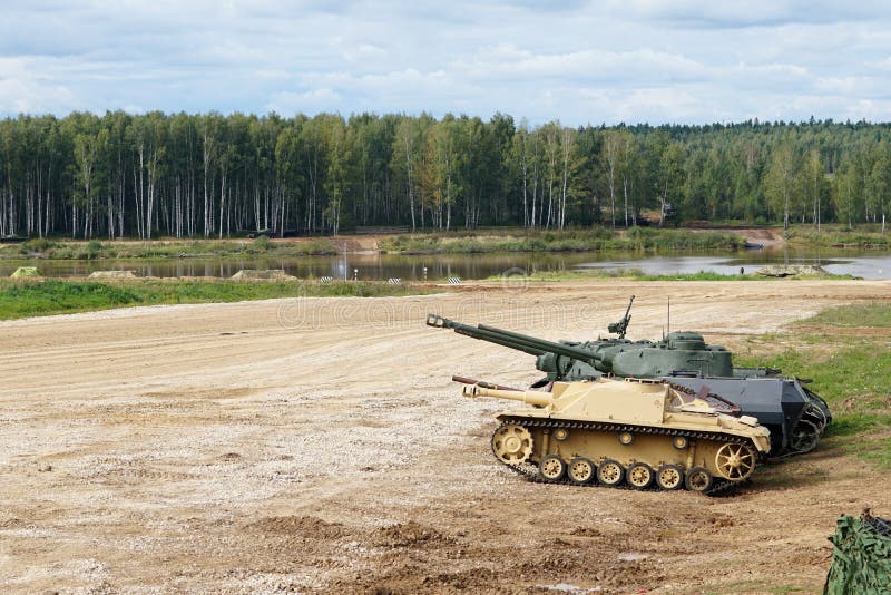 Tanks in the field stock photo. Image of iron, power - 92062632