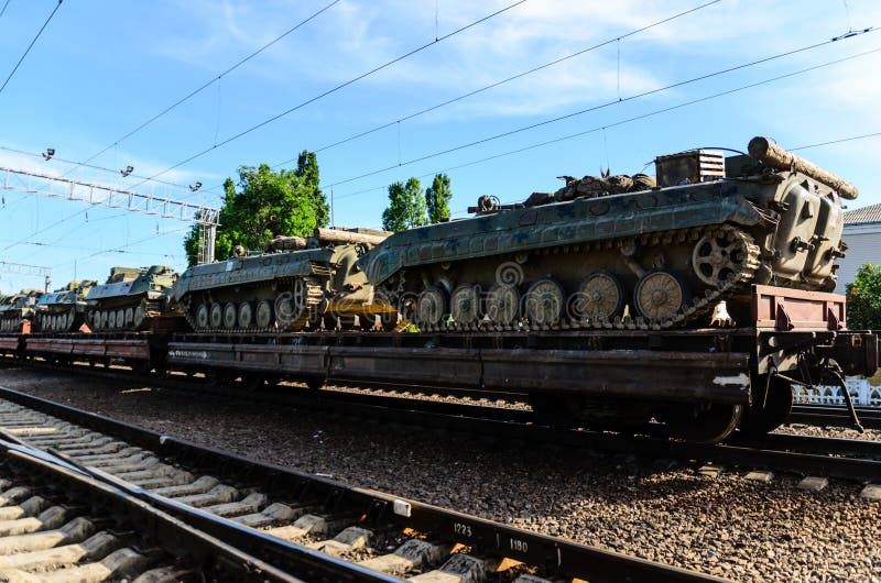 Tanks on a Freight Platform Stock Image - Image of metal, artillery ...