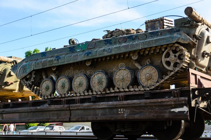 Tanks on a Freight Platform Stock Photo - Image of battle, freedom ...