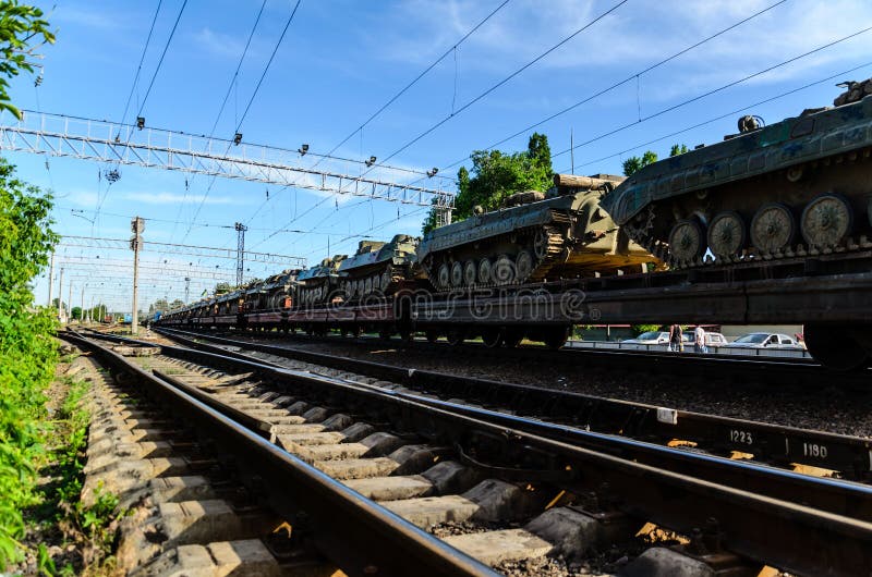Tanks on a Freight Platform Stock Image - Image of military, army ...