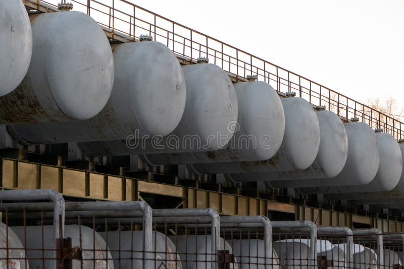 Gray Tanks for the Storage of Natural Gas in Power Plant Stock Photo ...