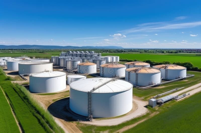 Tank Farm with Rows of Oil Storage Tanks. Stock Illustration ...