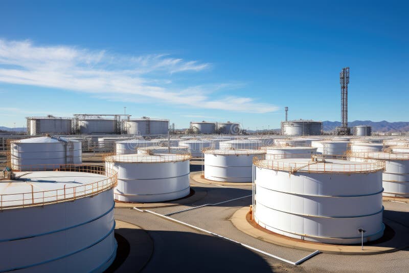 Tank Farm with Rows of Oil Storage Tanks. Stock Illustration ...