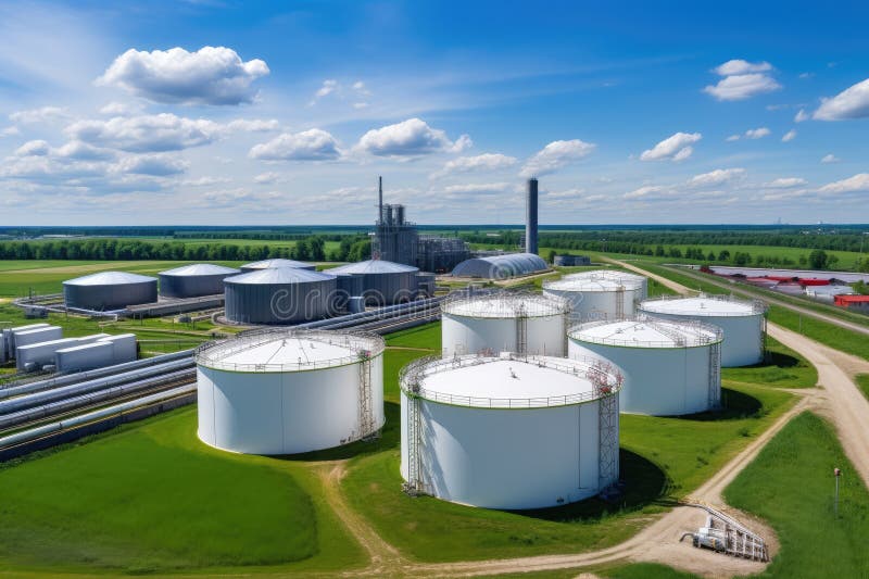 Tank Farm with Rows of Oil Storage Tanks. Stock Photo - Image of ...
