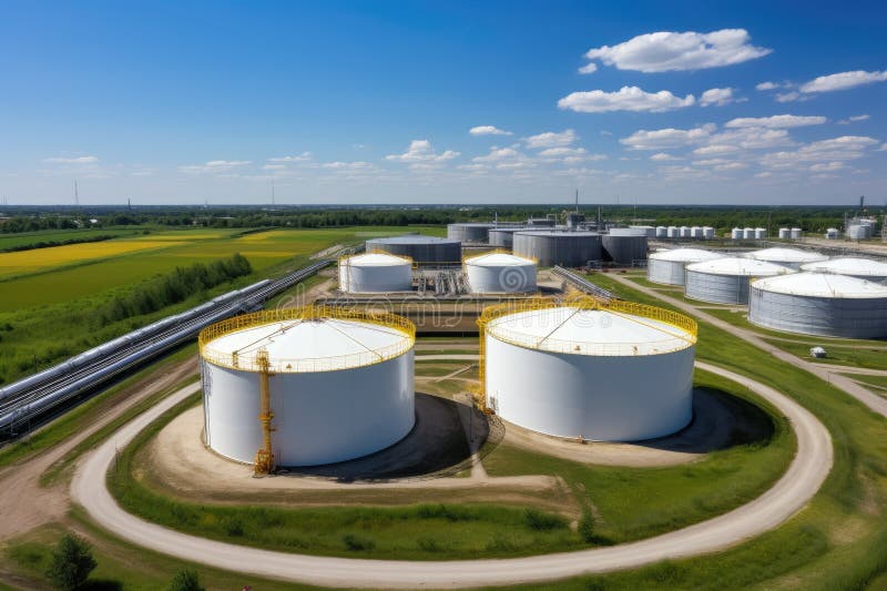 Tank Farm with Rows of Oil Storage Tanks. Stock Photo - Image of ...
