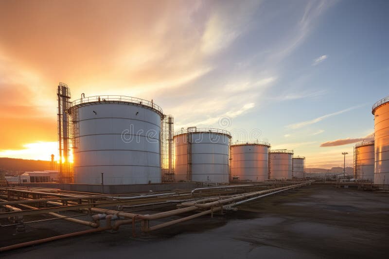 Tank Farm with Rows of Oil Storage Tanks. Stock Illustration ...