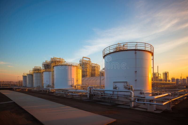Tank Farm with Rows of Oil Storage Tanks. Stock Illustration ...
