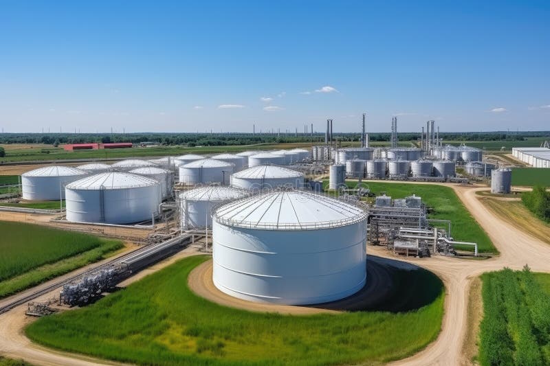 Tank Farm with Rows of Oil Storage Tanks. Stock Illustration ...