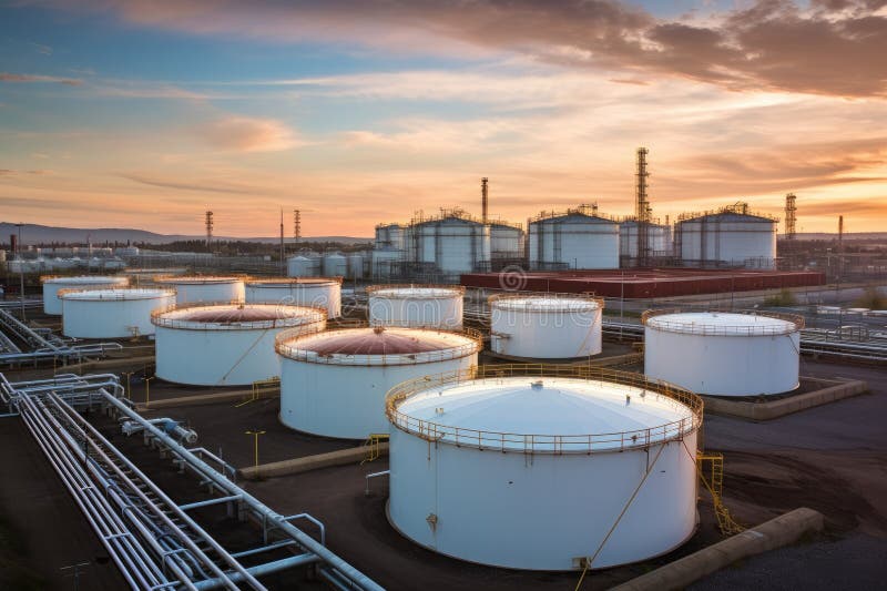 Tank Farm with Rows of Oil Storage Tanks. Stock Illustration ...