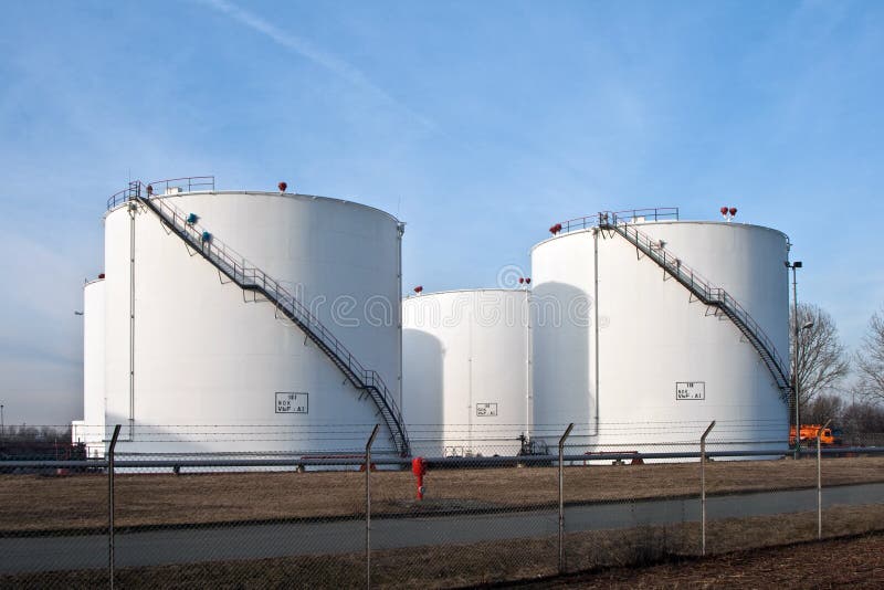 Tanks in Tank Farm with Blue Sky Stock Photo - Image of architecture ...