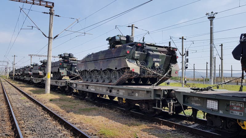 Tanks in the train stock image. Image of chain, camo - 129249611