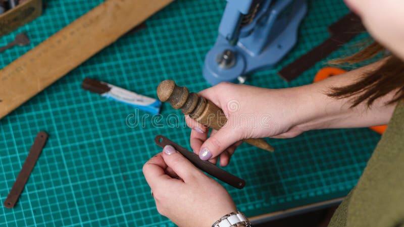 Tanner Treats Edges of Leather Stock Image - Image of professional ...