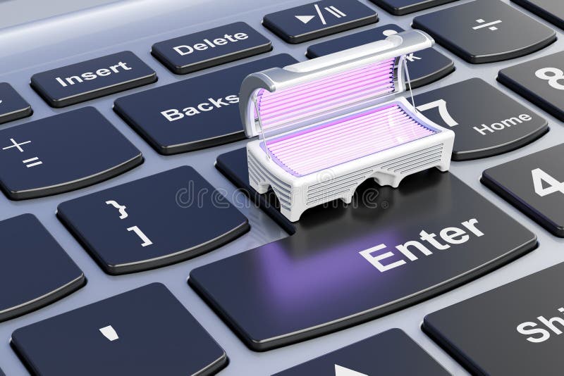 Tanning Bed on Laptop Keyboard, 3D Rendering Stock Illustration ...