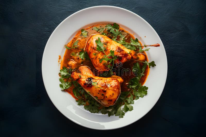 Tantalizing Chicken Tikka on a Pristine White Plate Stock Illustration ...