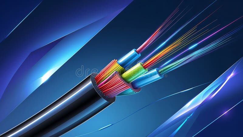 Tantalizing Close-Up of Fiber Optic Cable with Blue Gradient Transition ...