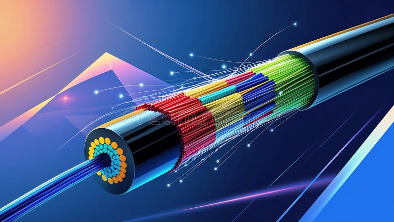 Tantalizing Close-Up of Fiber Optic Cable with Blue Gradient Transition ...