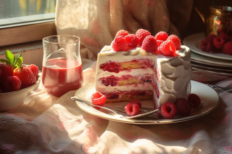 Tantalizing Raspberry Cake in Sunlight. Generate Ai Stock Photo - Image ...