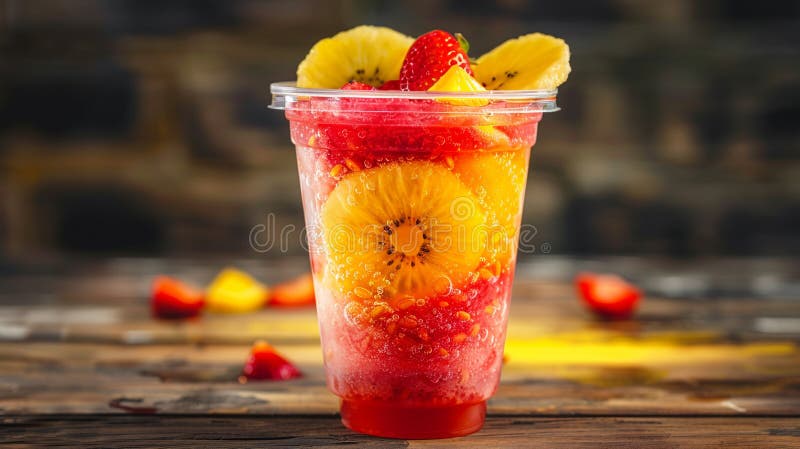 A Tantalizing Red and Yellow Slush with Fresh Fruit Slices Floating ...