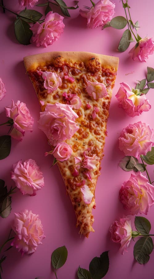 A Tantalizing Slice of Cheese Pizza Elegantly Surrounded by Delicate ...