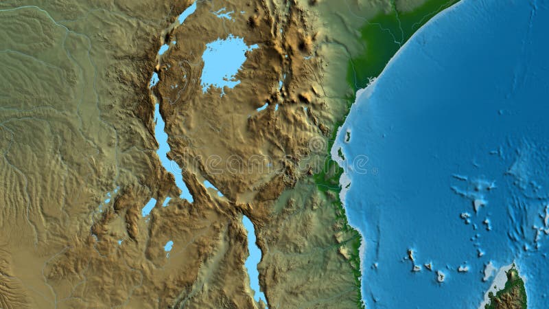 Tanzania Area. Physical Map Stock Illustration - Illustration of earth ...