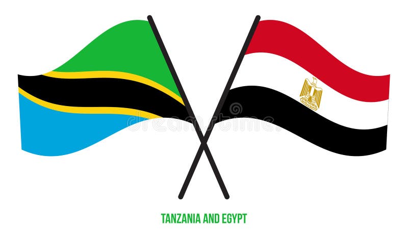Tanzania And Egypt Flags Crossed And Waving Flat Style Official