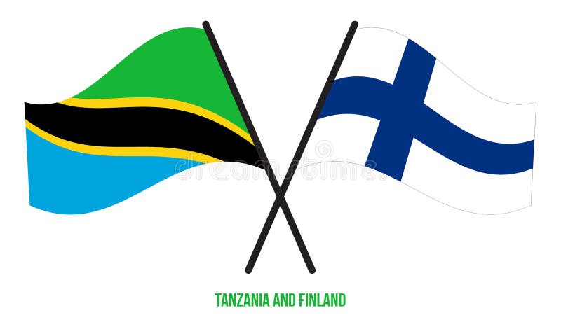 Tanzania And Finland Flags Crossed And Waving Flat Style Official