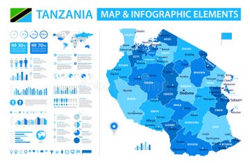 Tanzania Infographic Map with Data Visualization Elements - Vector Map of Tanzania Stock Vector ...