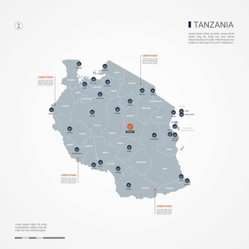 Infographic For Tanzania Detailed Map Of Tanzania With Flag Stock