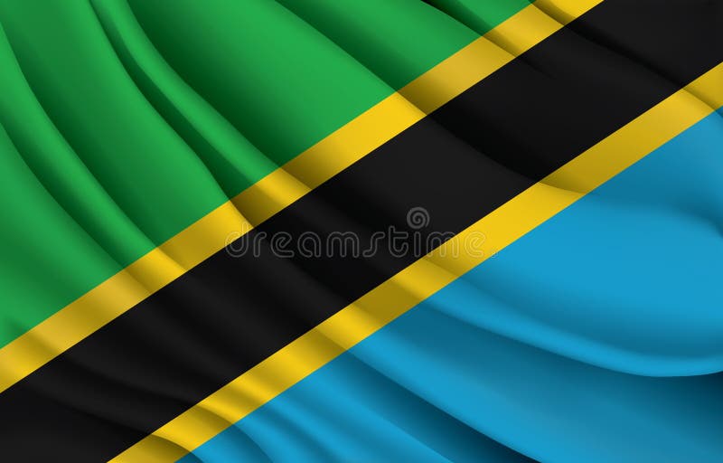 Tanzania National Flag Waving Realistic Vector Illustration Stock