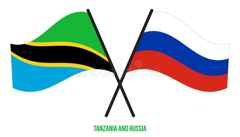 Tanzania And Russia Flags Crossed And Waving Flat Style Official